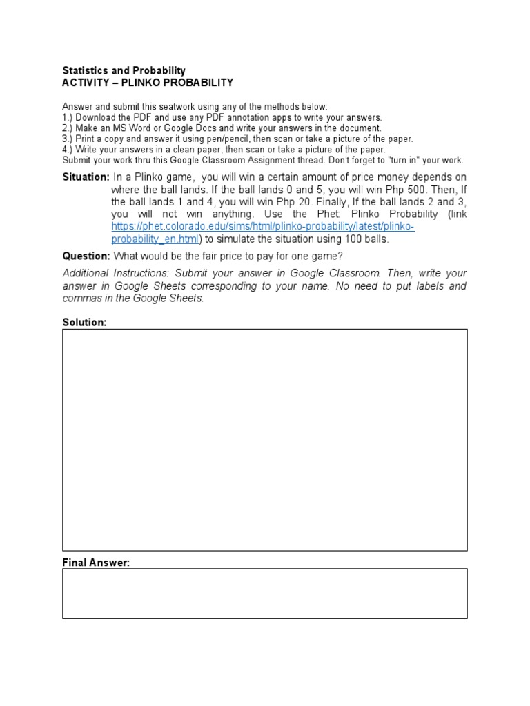 Activity - Plinko Probability | PDF