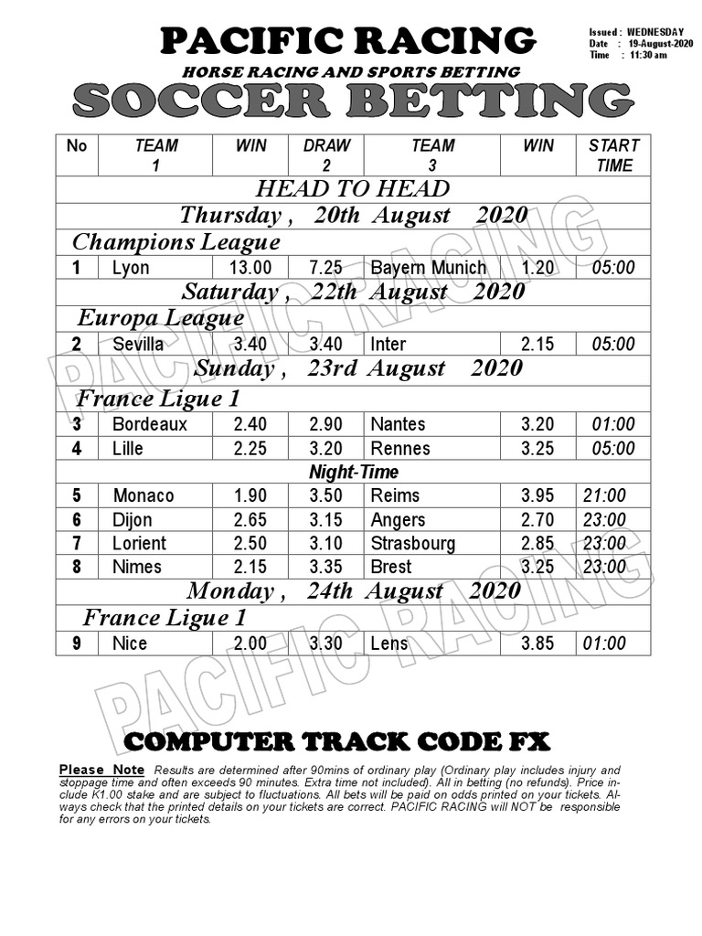 Soccer-Wednesday Pacific Racing | PDF