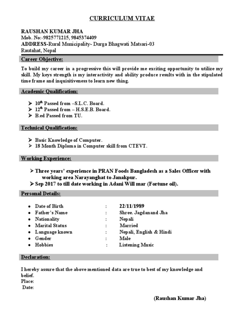 CV of Raushan | PDF
