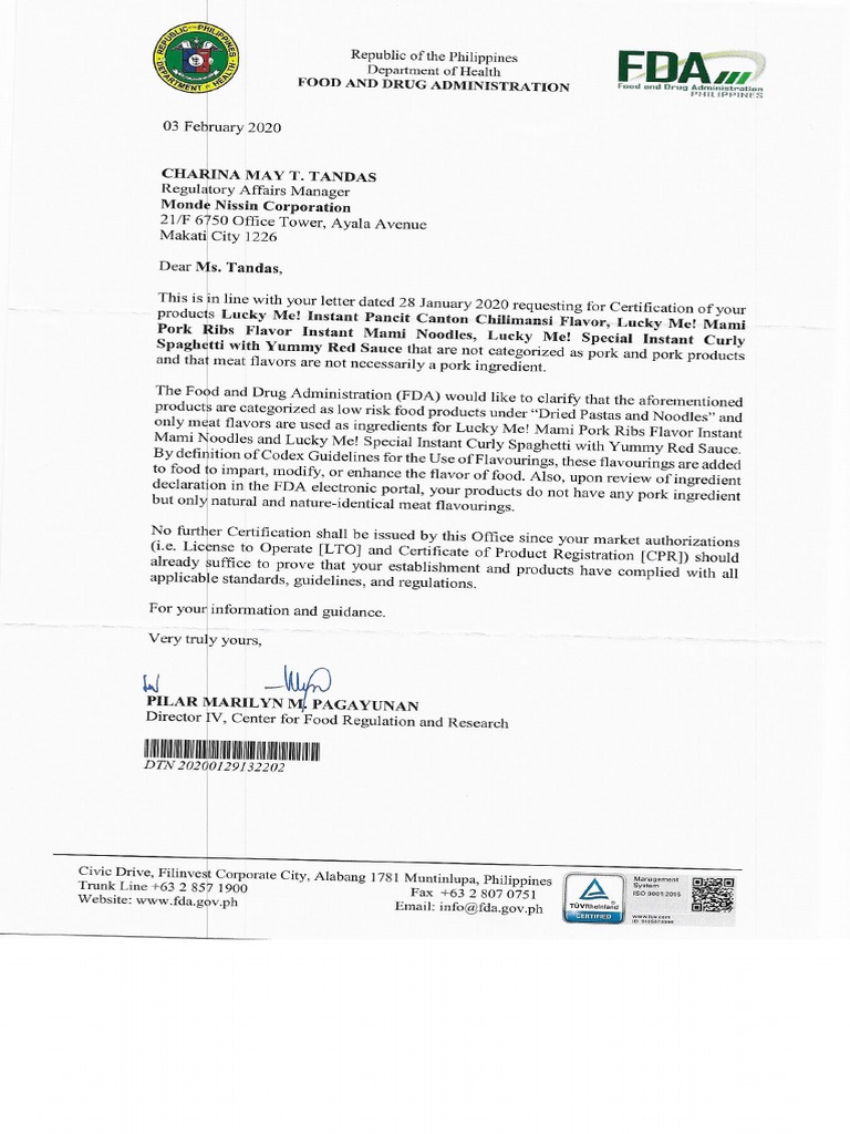 FDA ASF Reply Letter | PDF