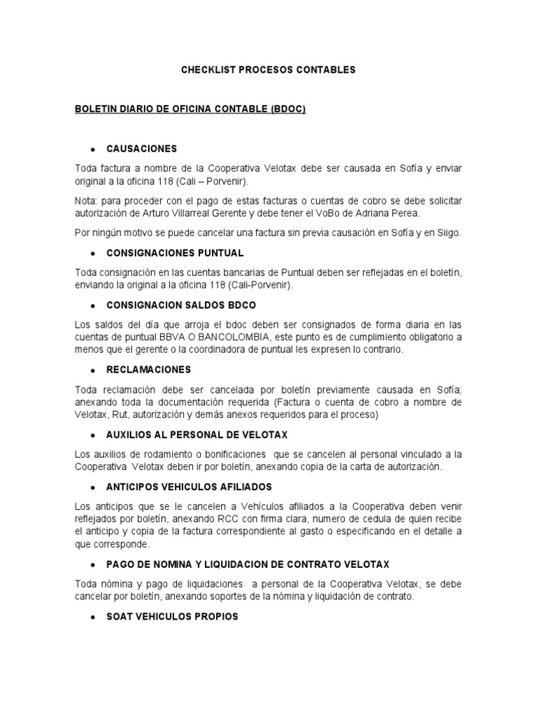 Checklist - Procesos Contables | PDF | Business