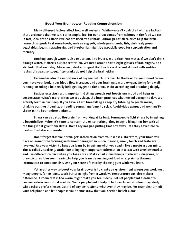 Boost Your Brainpower: Reading Comprehension | PDF | Senses | Brain