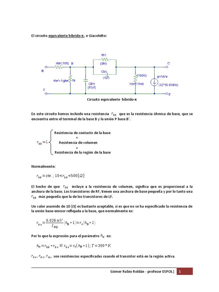 Circuito Híbrido-π en Transistores | PDF | Transistor de unión bipolar ...