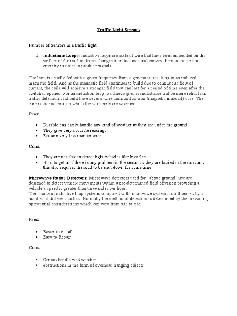 Traffic Light Sensors | PDF