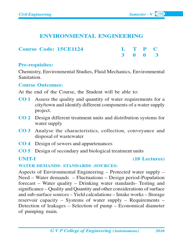 Environmental Engineering: Course Code: 15CE1124 L T P C 3 0 0 3 | PDF ...