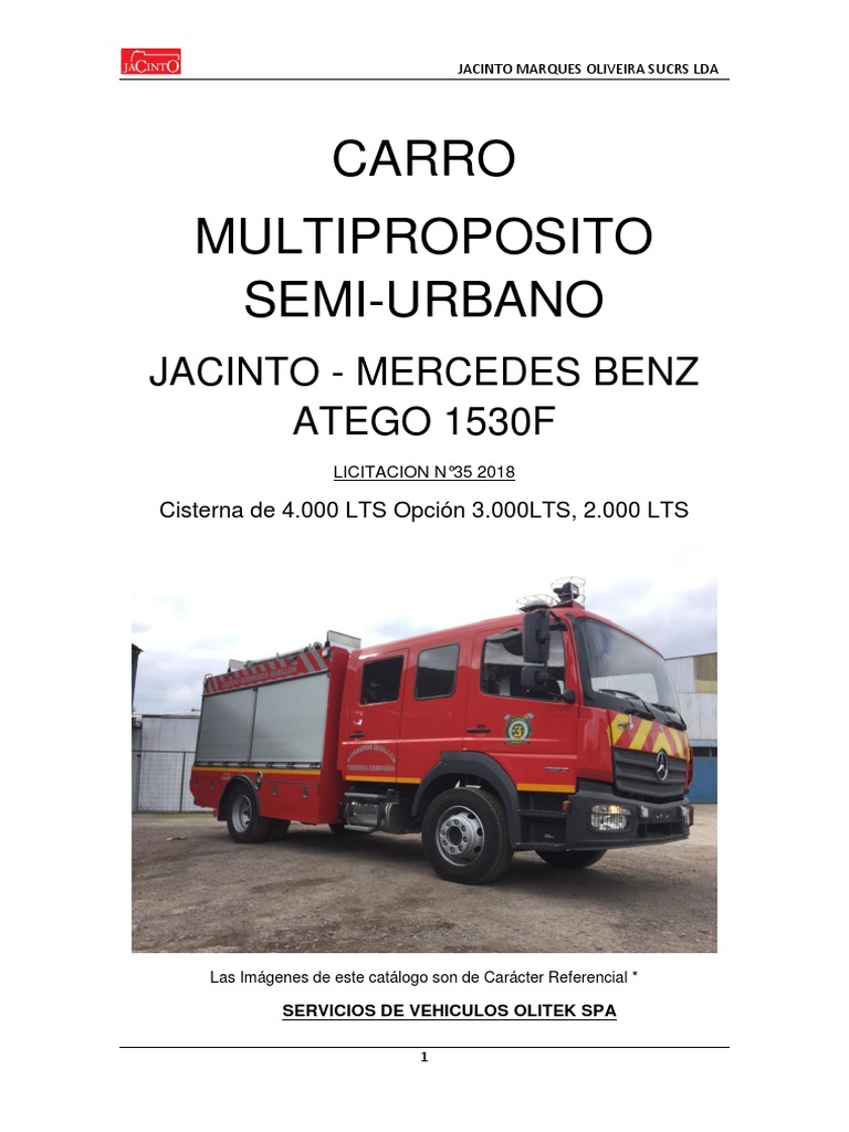 Olitek JACINTO Modelo MERCEDES BENZ ATEGO 1530F | PDF | Bomba | Tracción en las cuatro ruedas
