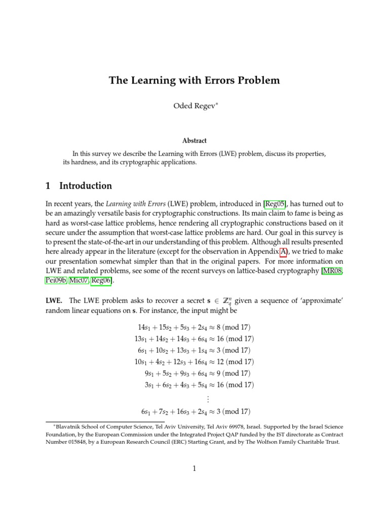 Learning With Error Survey | PDF | Time Complexity | Cryptography