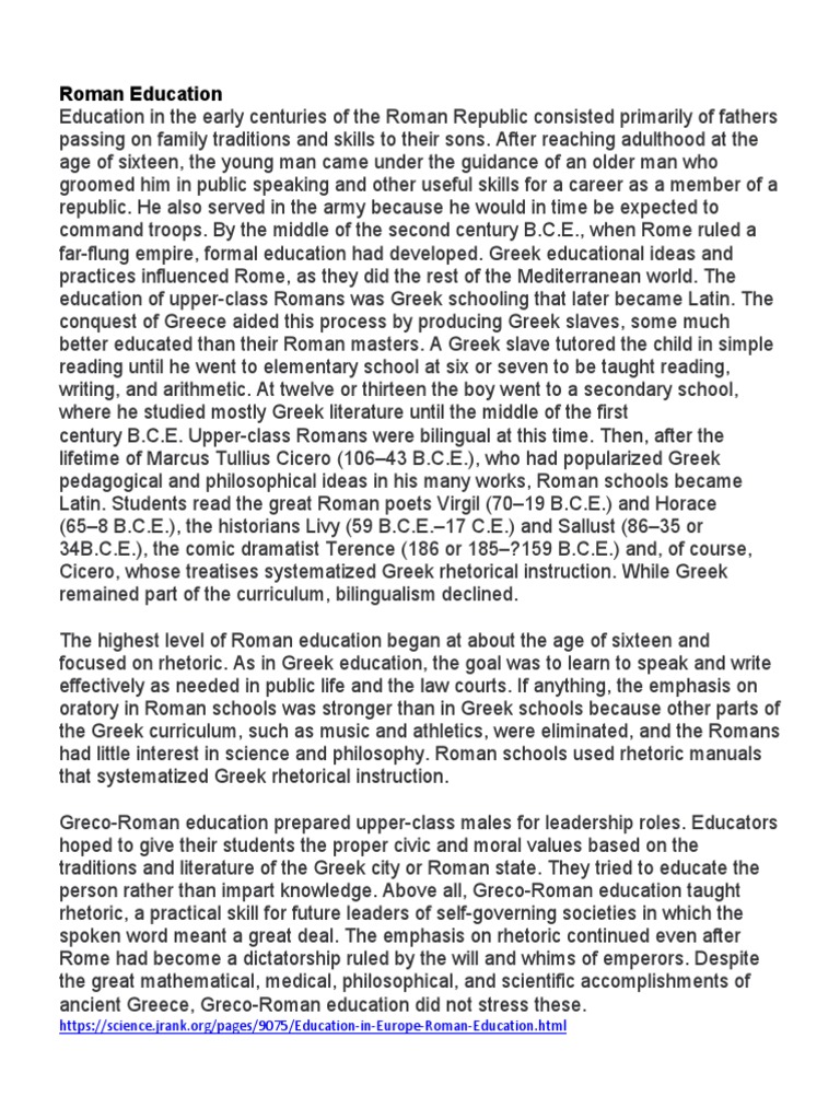 Roman Education | PDF | Rhetoric | Roman Empire