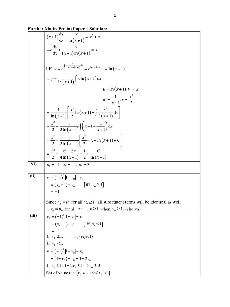 I.F. e e LN 1 : Further Maths Prelim Paper 1 Solution: 1 | PDF | Functions And Mappings ...