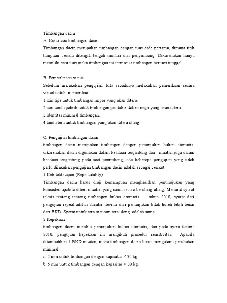 Pengujian dan Penjustiran Timbangan Dacin | PDF | Teknologi & Rekayasa