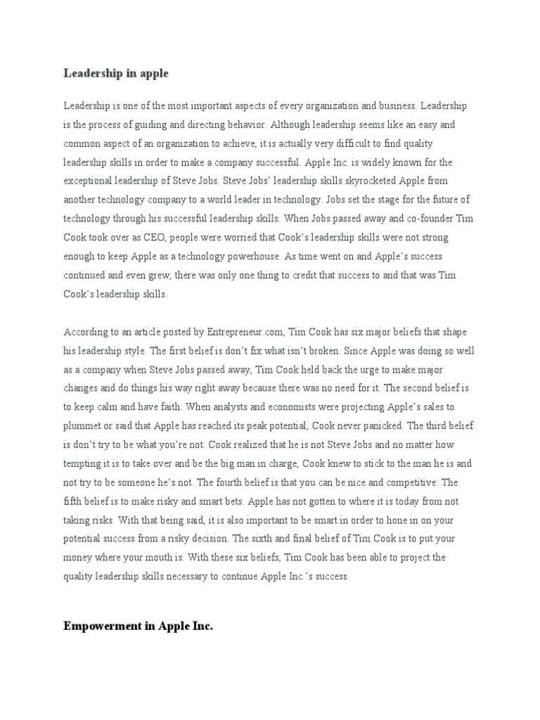 Leadership in Apple | PDF | Organizational Culture | Apple Inc.