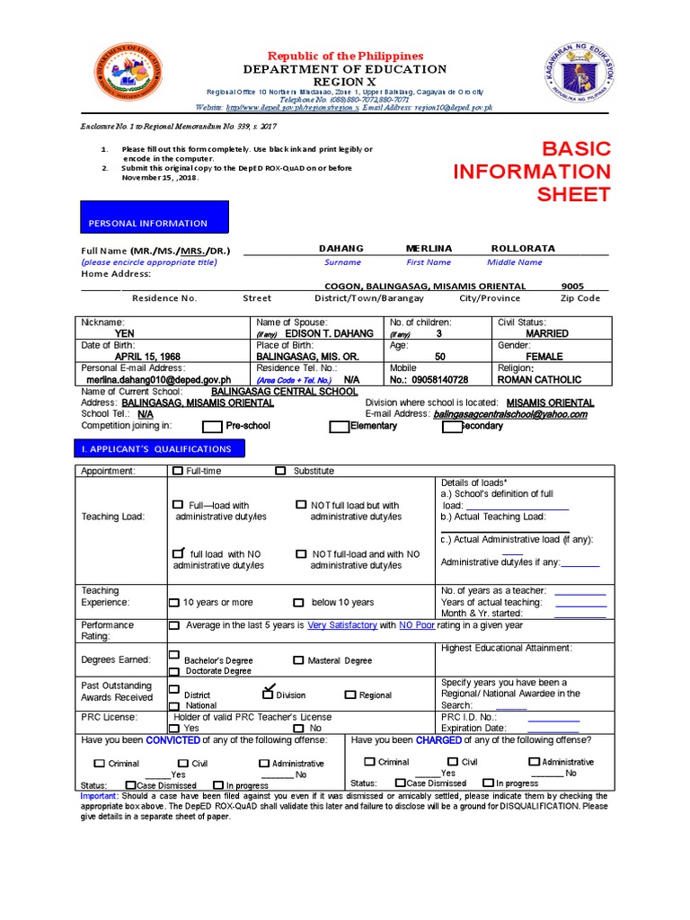 BASIC INFORMATION SHEET Blank | PDF | Government | Social Institutions