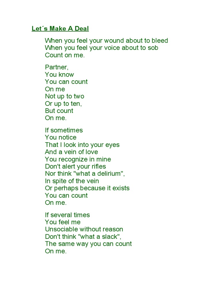 Poema "Contar Contigo" de Benedetti | PDF | Relaciones personales ...