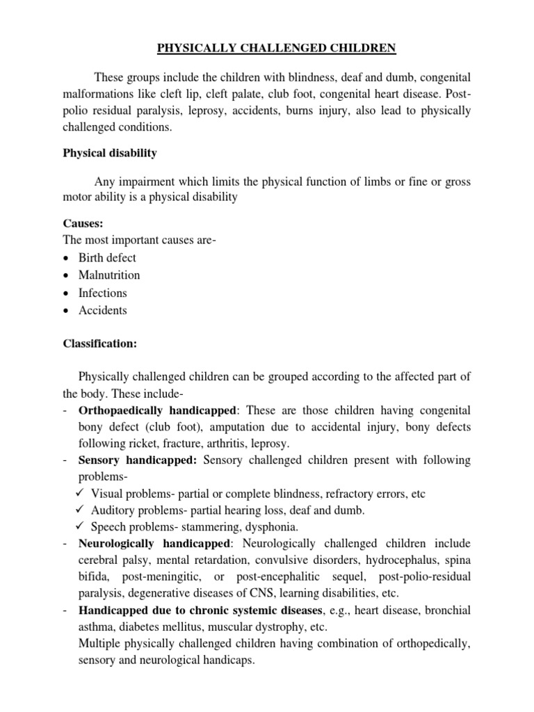 Physically Challenged Children PDF | PDF | Disability | Physical Therapy
