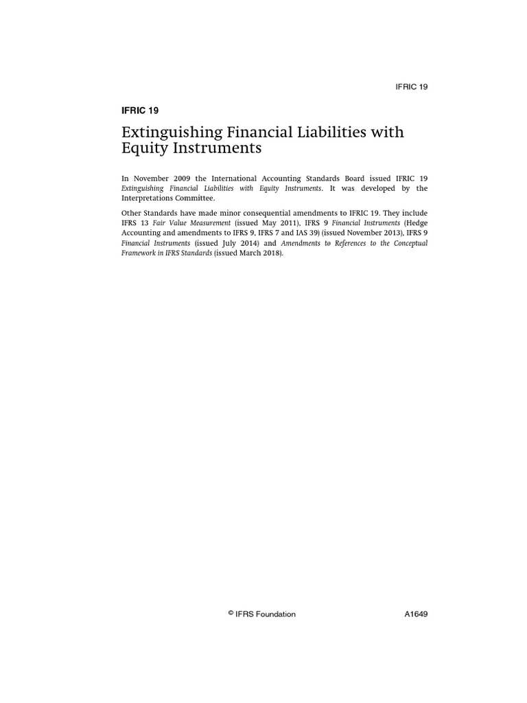 Extinguishing Financial Liabilities With Equity Instruments: Ifric 19 ...