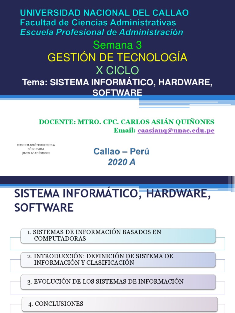 Semana 3 Sistema Informatico Hardware y Software | PDF | Sistema de ...