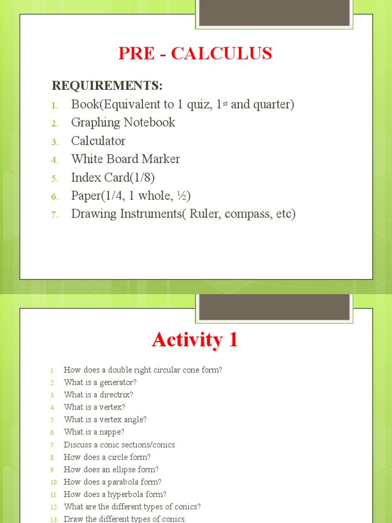 Pre - Calculus: Requirements | PDF