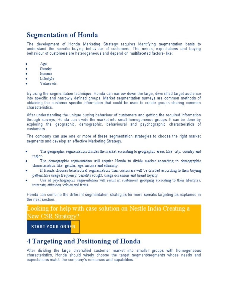 Honda Marketing Strategy Segmentation and Targeting | PDF | Market ...