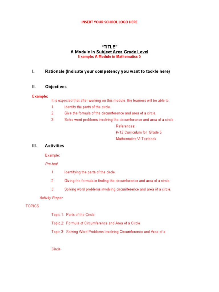 "Title" A Module in Subject Area Grade Level | PDF | Teaching | Pedagogy