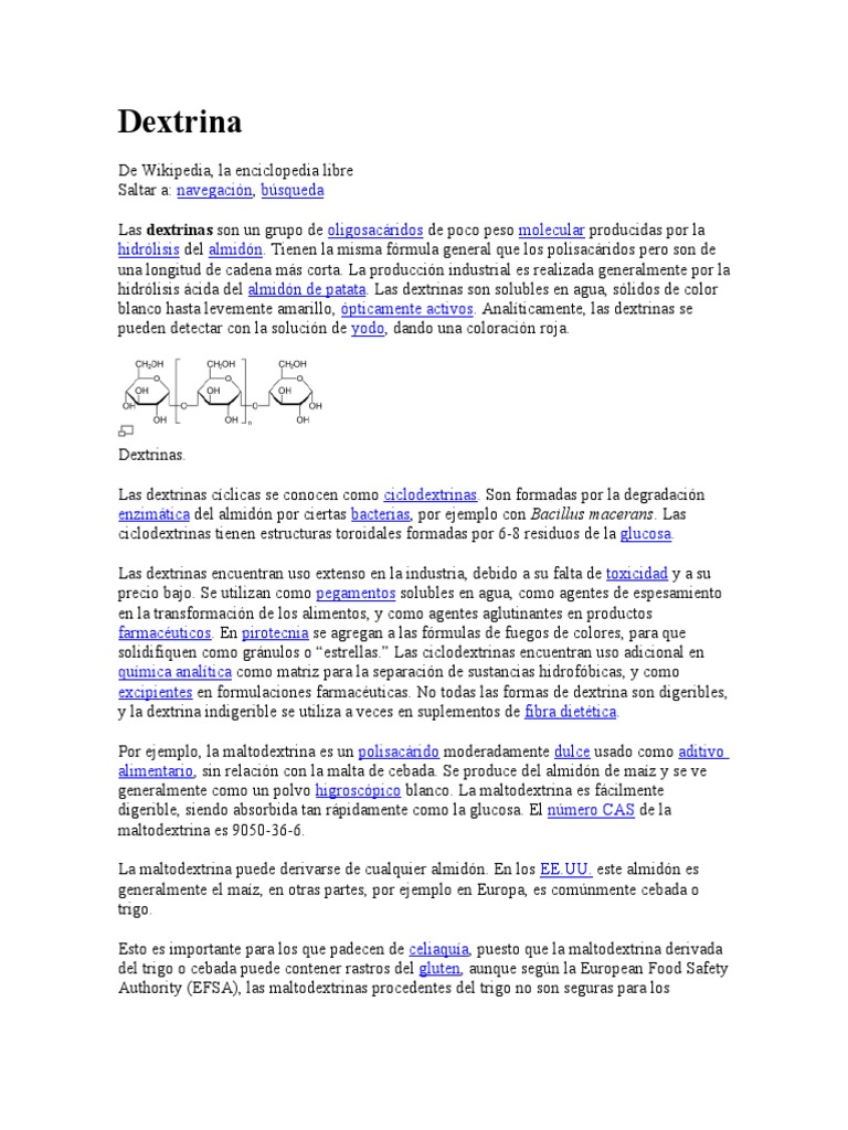 Dextrina | PDF | Carbohidratos | Ingredientes de comida
