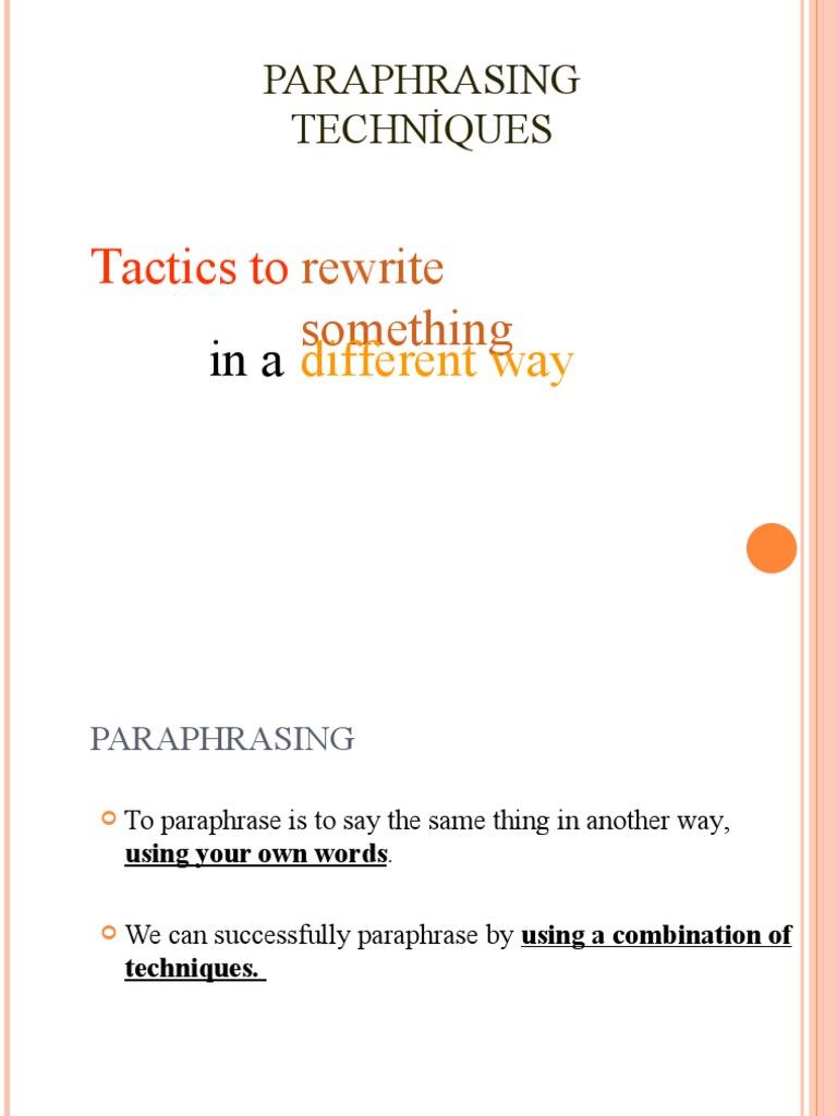 Effective Paraphrasing Techniques | PDF | Verb | Linguistic Typology