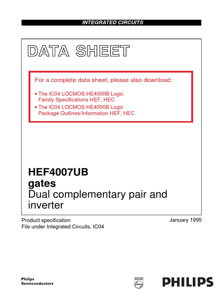 Integrated Circuits: HEF4007UB Dual Complementary Pair and Inverter ...