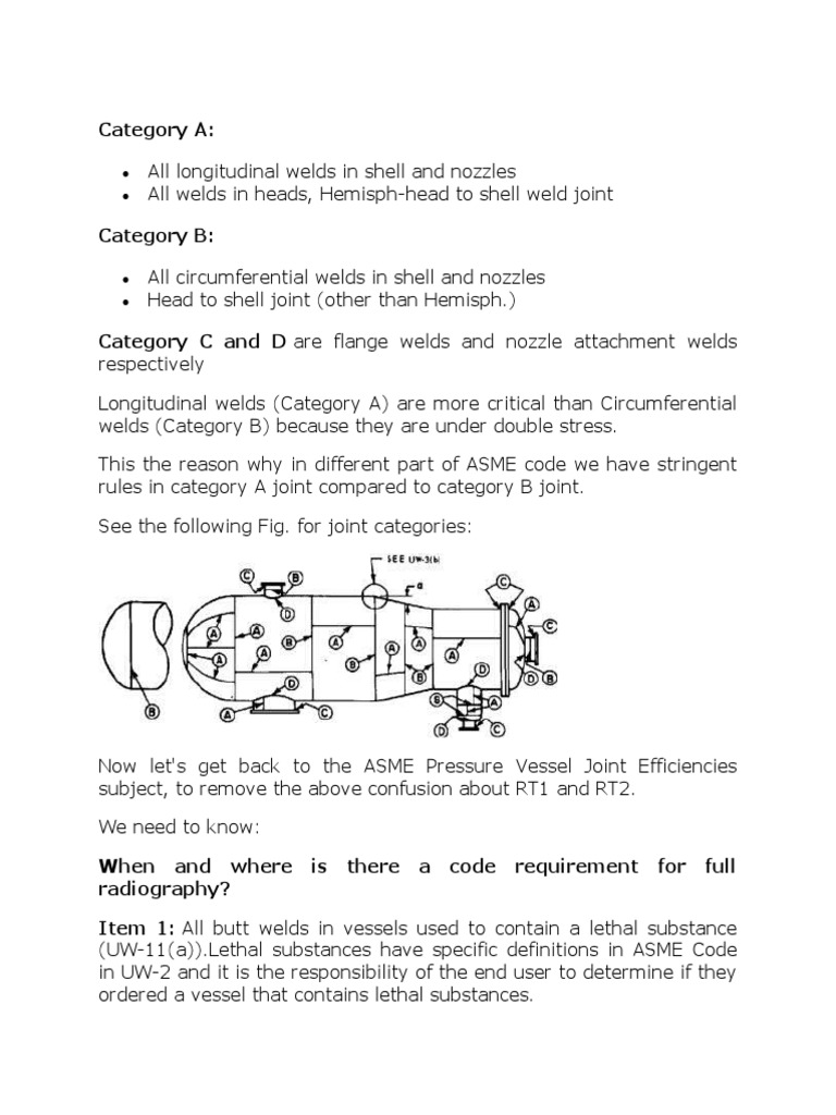 ASME Pressure Vessel Joint Efficiencies and RT Test Requirements | PDF ...