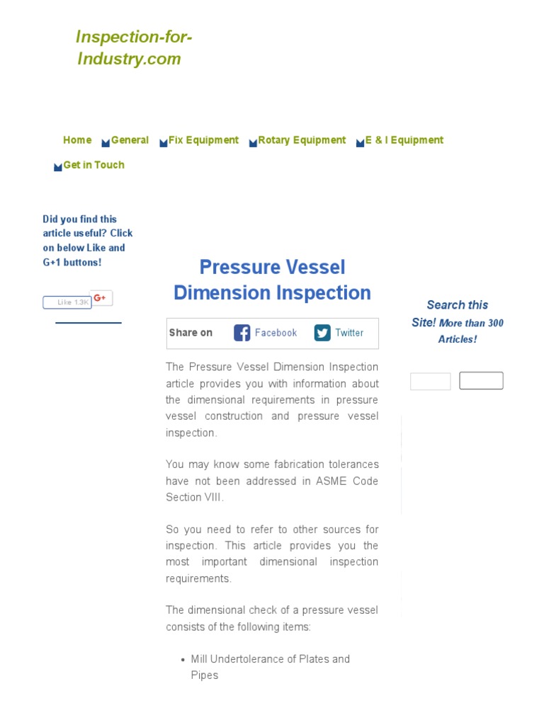 Pressure Vessel Dimension Inspection PDF | PDF | Pipe (Fluid Conveyance ...