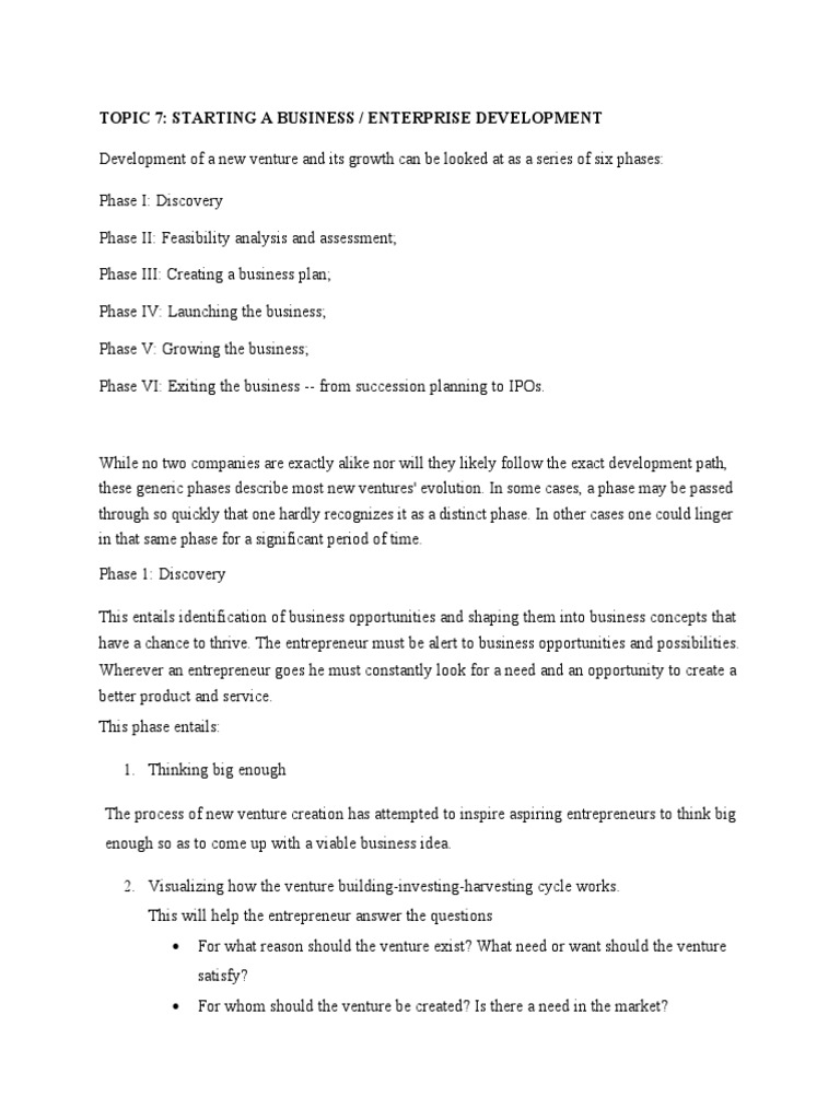 Topic 7 Starting A Business - Enterprise Development | PDF | Startup ...