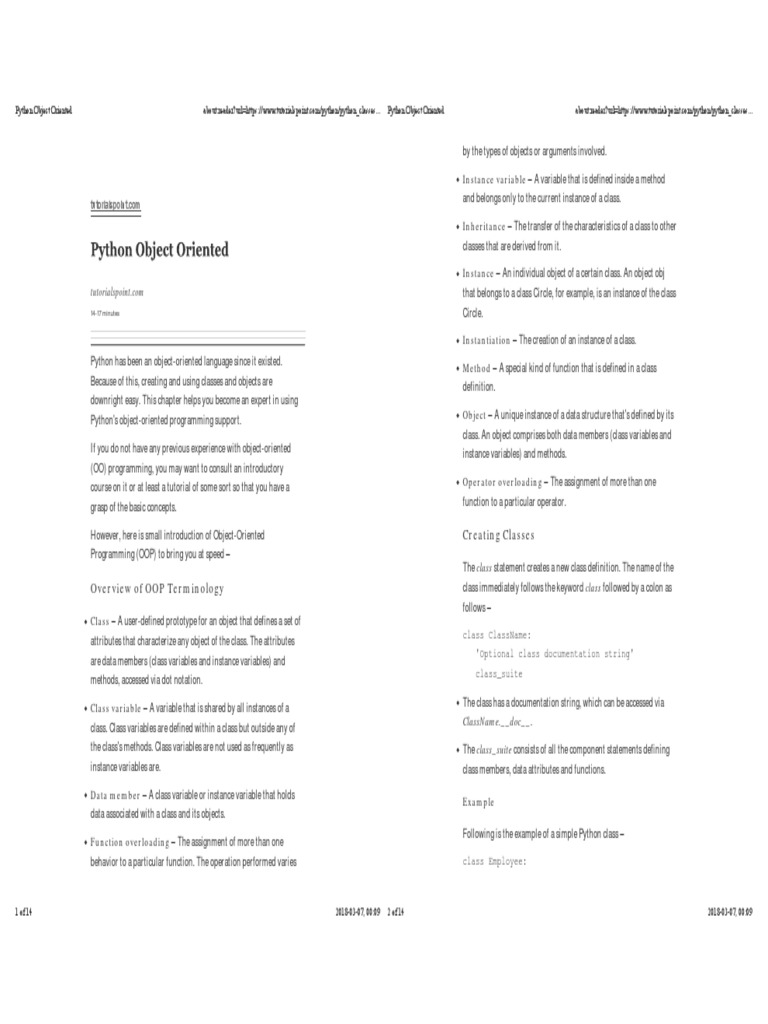Python Object Oriented2 Pdf Class Computer Programming Method Computer Programming 
