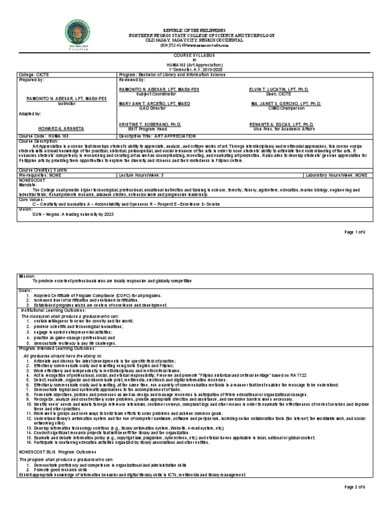Adapted Syllabus GE 106 BLIS | PDF | Psychological Concepts | Cognition