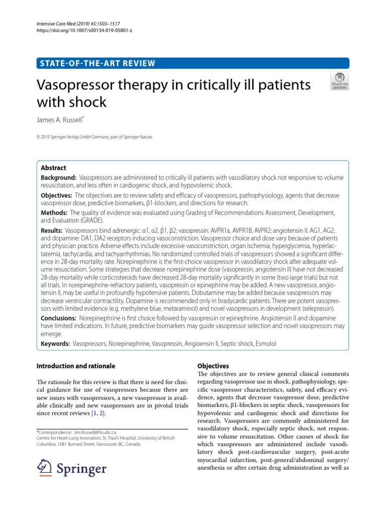 Vasopressor Therapy in Critically Ill Patients With Shock | PDF | Wellness