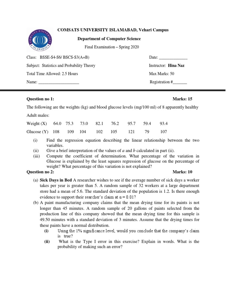 Paper 2020 Final Exam CS 19 August | PDF | Standard Deviation | Statistics
