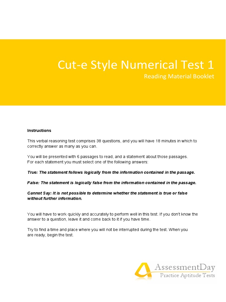 Cut-E Style Numerical Test 1: Assessmentday | PDF | Copyright ...