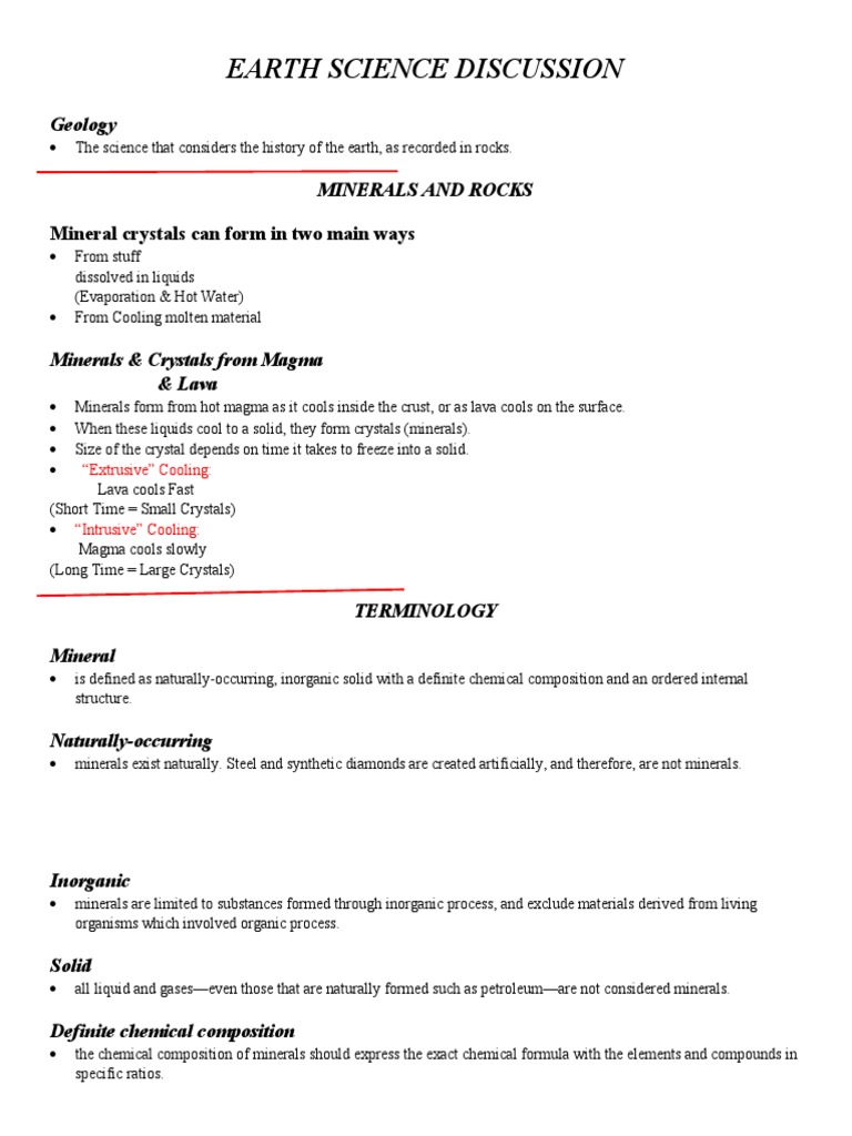 Earth Science Discussion: Geology Minerals and Rocks | PDF | Rock ...