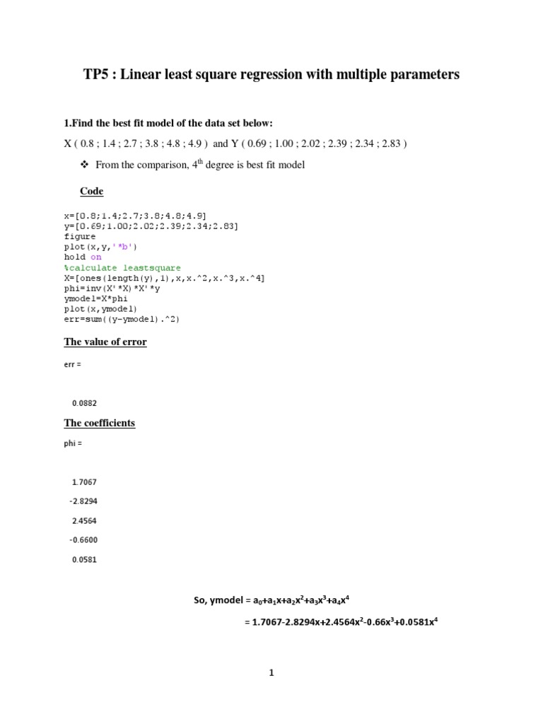 TP5: Linear Least Square Regression With Multiple Parameters | PDF | Errors And Residuals ...