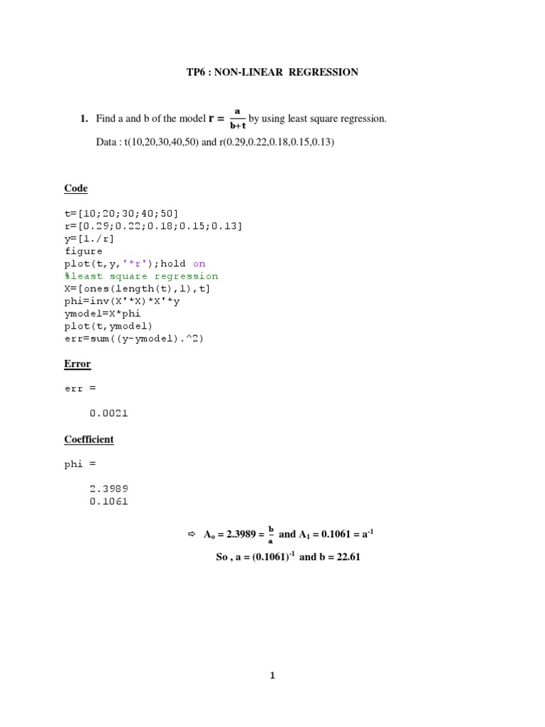 TP6 Matlab | PDF | Errors And Residuals | Regression Analysis
