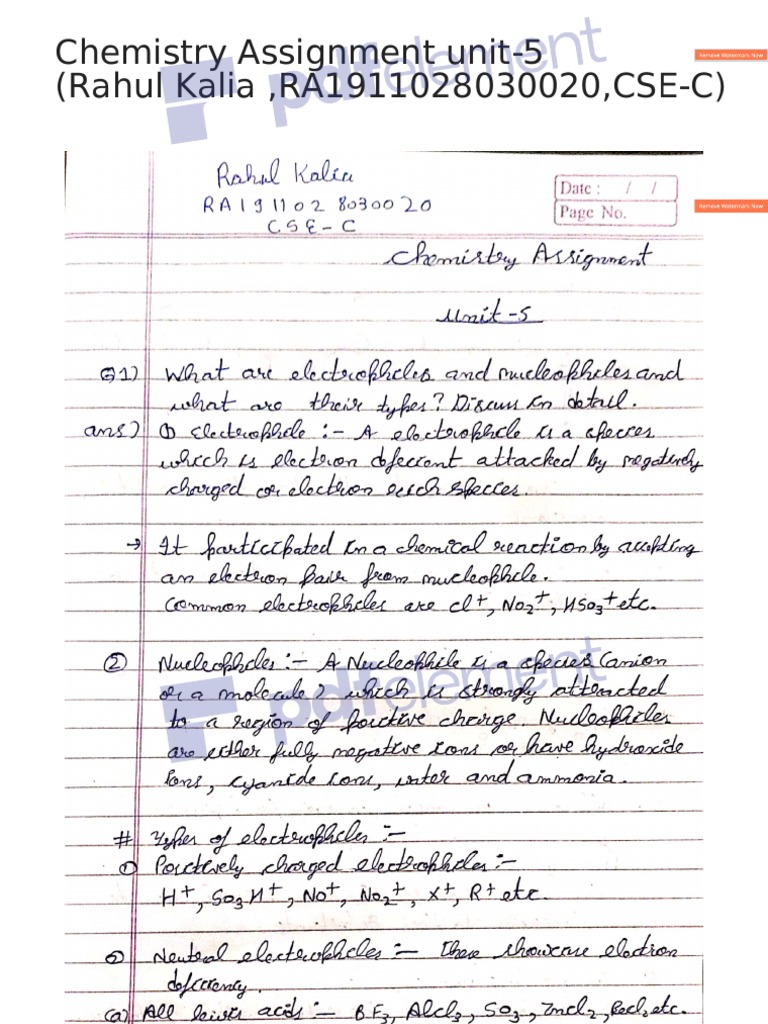 Chemistry Assignment Unit-5 (Rahul Kalia, RA1911028030020, CSE-C) | PDF