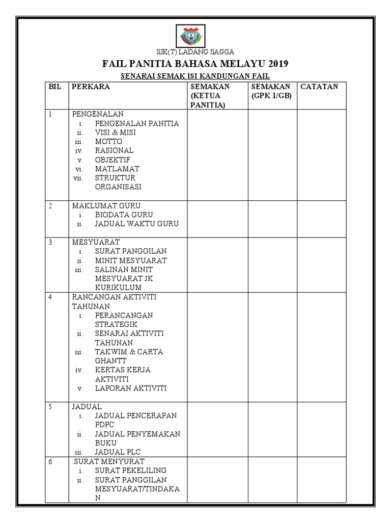 Senarai Semak Dokumen Fail Panitia 2019 | PDF