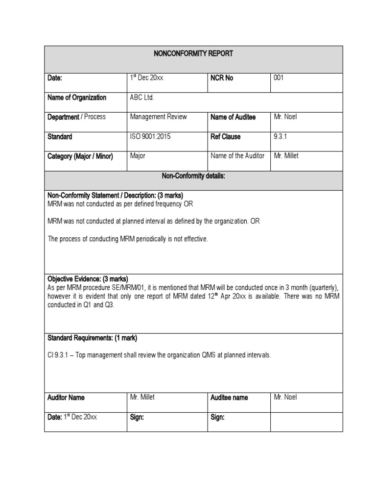 NCR Report | PDF | Iso 9000 | Audit