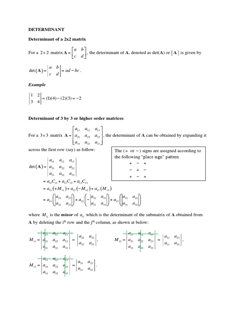 Determinant Determinant of A 2x2 Matrix: A B C D | PDF | System Of ...
