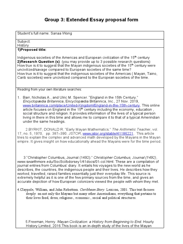 Group 3: Extended Essay Proposal Form: 1) Proposed Title | PDF ...