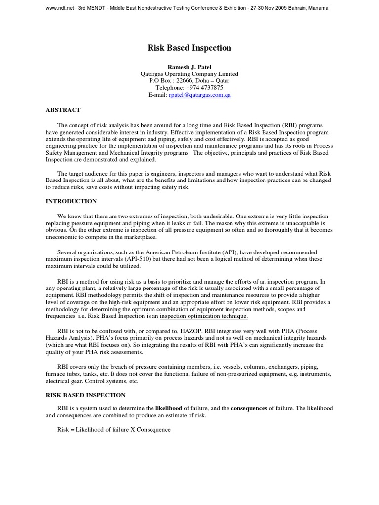 Risk Based Inspection Overview | PDF | Technology & Engineering