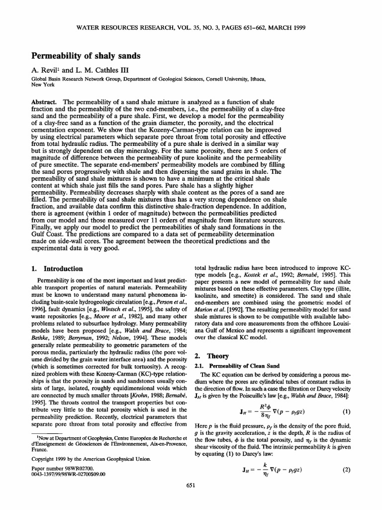 Permeability of Shaly Sands: New York | PDF | Porosity | Permeability ...