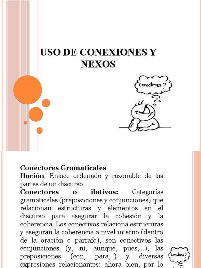 Uso De Conexiones Y Nexos Pdf Oración Lingüística Comunicación
