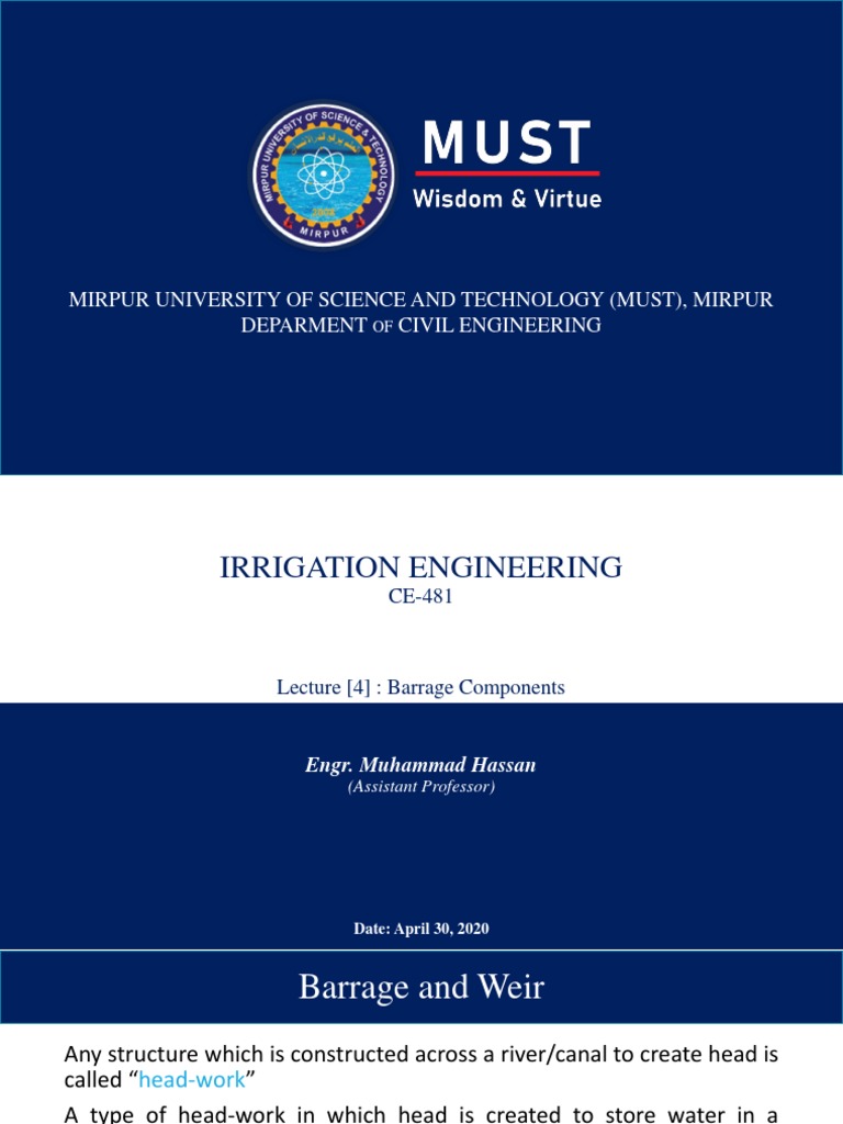 Lecture 4 - Barrage Components | PDF | Deep Foundation | Irrigation