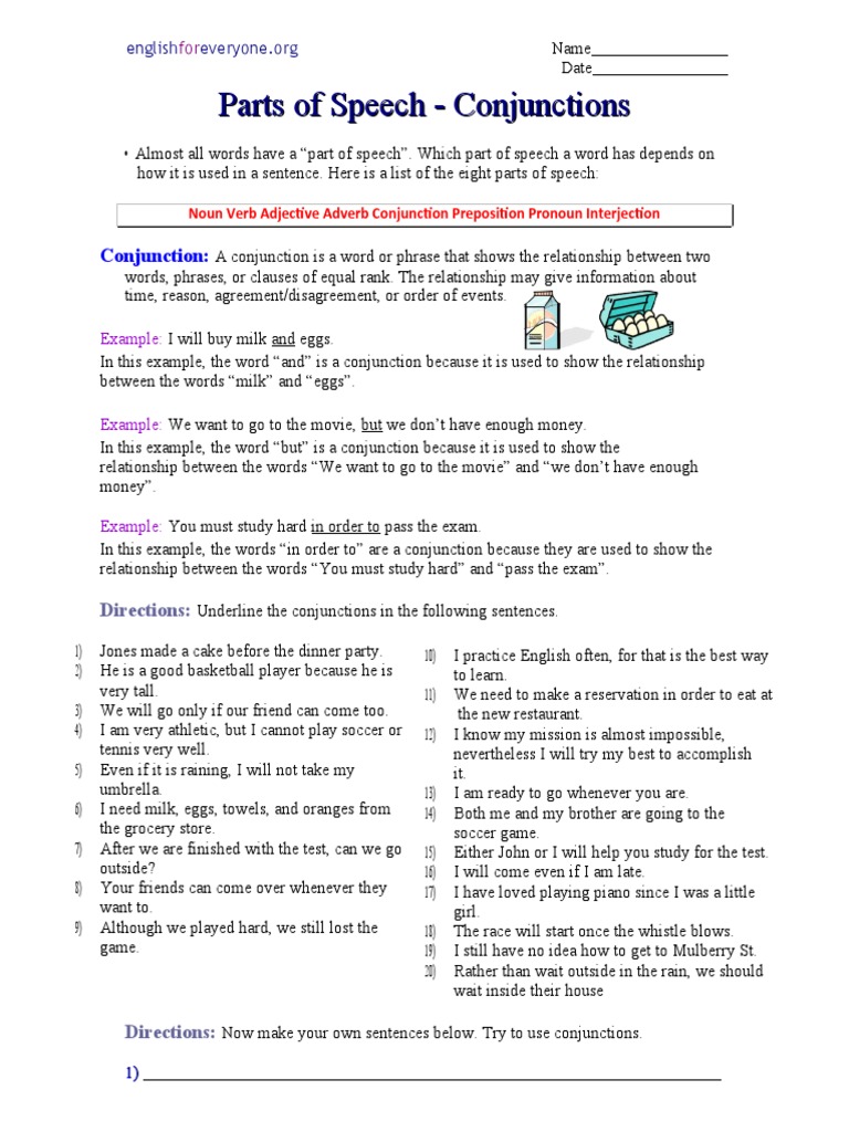 Parts of Speech - Conjunctions | PDF | Part Of Speech | Linguistic Morphology
