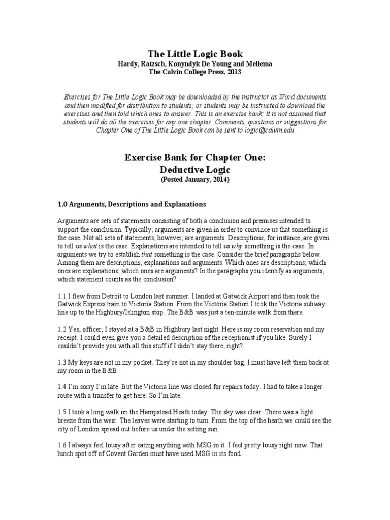 Deductive Logic Exercise Bank | PDF | Argument | Logical Consequence