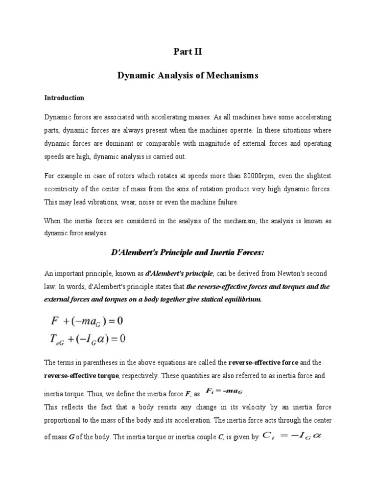 Dynamic Force Analysis of Mechanism | PDF | Torque | Force