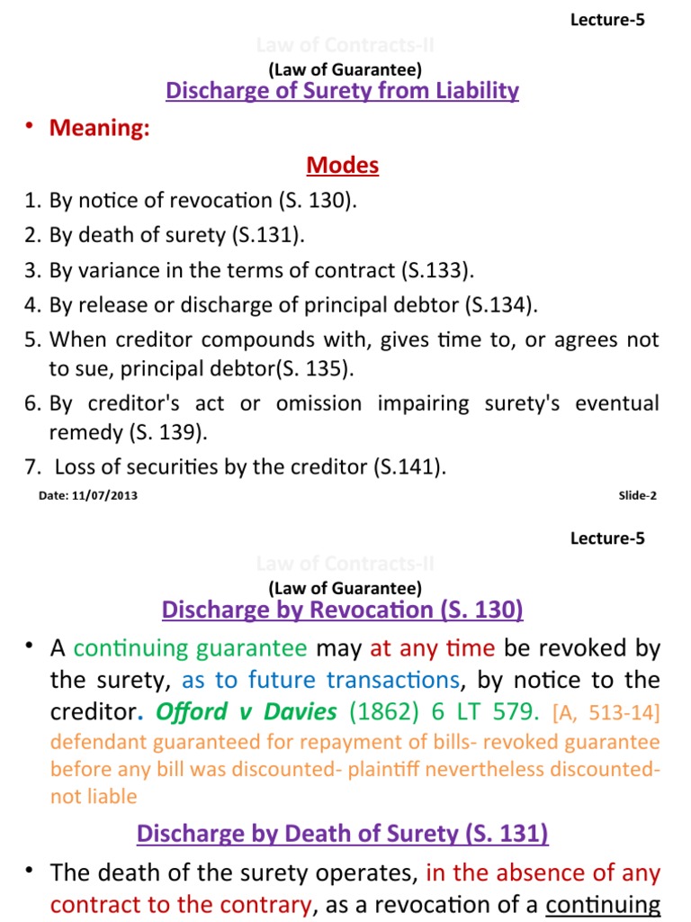 Discharge of Surety IPA 1932 | PDF | Guarantee | Private Law